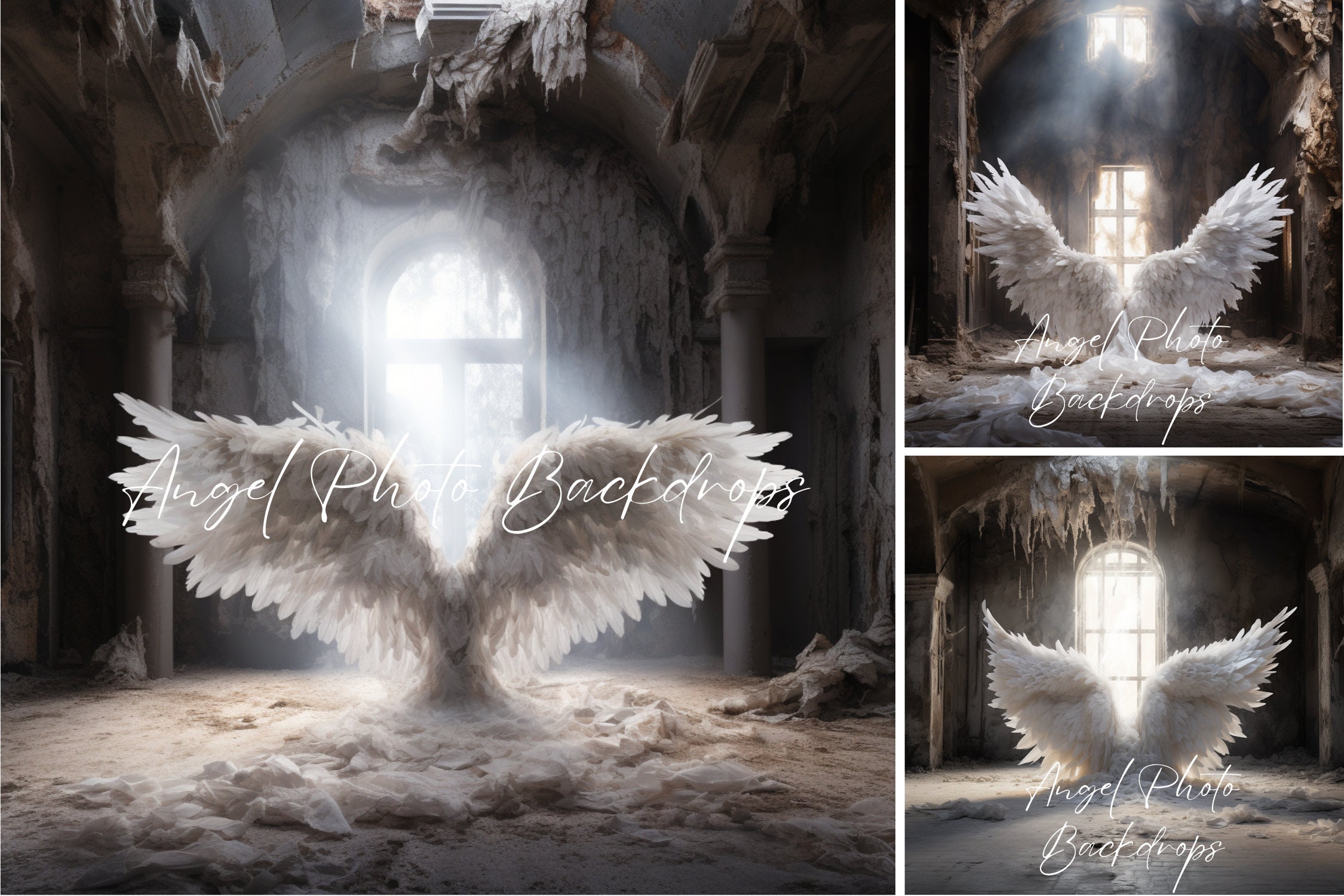 15 GRUNGE ANGEL WINGS Digital Backdrops, Maternity Wedding Mommy N Me ...