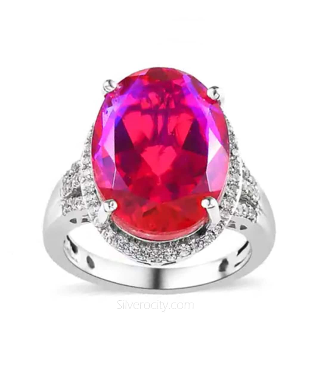 Red Volcanic Quartz & Natural White Zircon Ring, Size 10, 11.41 Ctw 926 ...