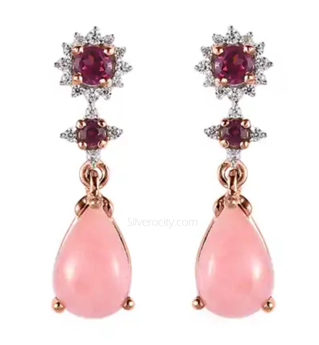 New Natural Peruvian Pink Opal W/rhodolite Garnet & Natural Zircon ...
