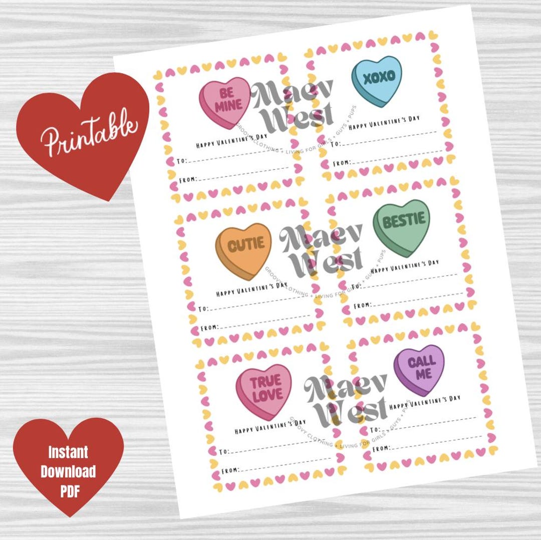 Printable Conversation Hearts Valentines Grams, Instant Download, Cute ...