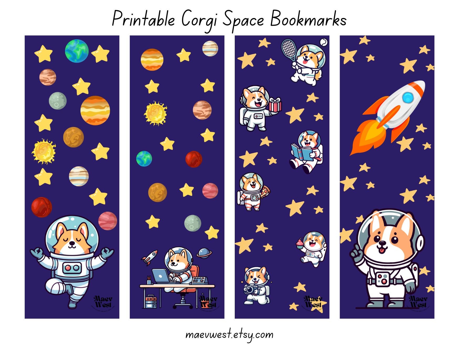 Corgi Astronaut, Astronomy, Kids Bookmark, Printable Bookmarks, Instant ...