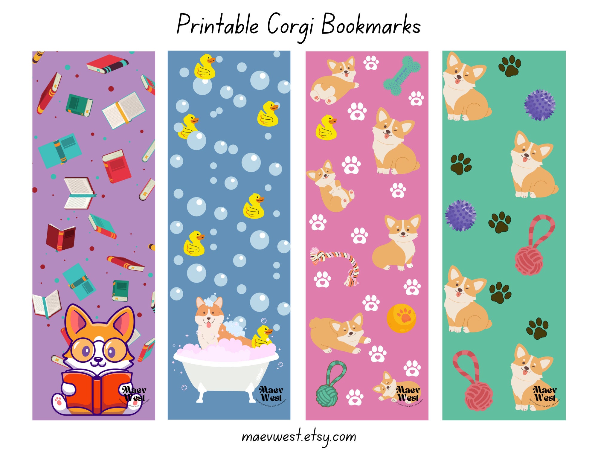 Cute Corgi Bookmark, Books, Kids Bookmark, Printable Bookmarks, Instant ...