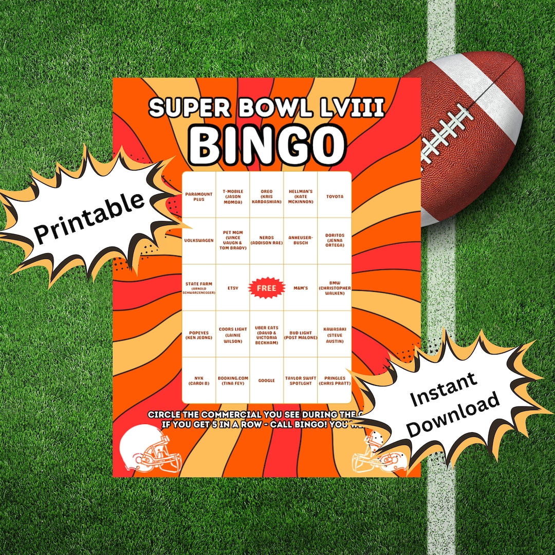 Super Bowl LVIII Printable Game Commercial Bingo Instant Download, Fun ...