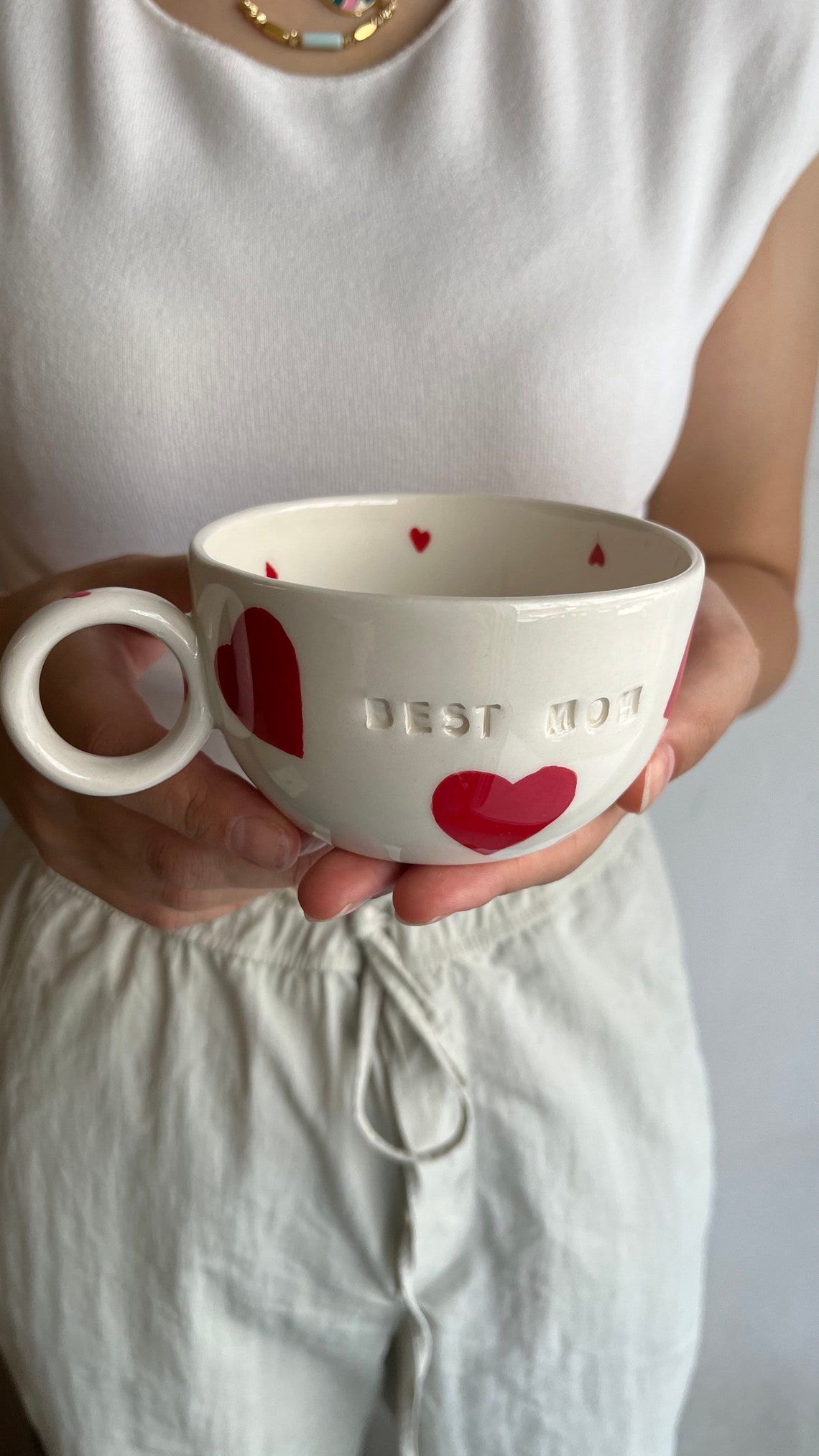 Heart Handmade Ceramic Mug, Best Mom Pottery Coffee Tumbler, 10 Oz Love ...