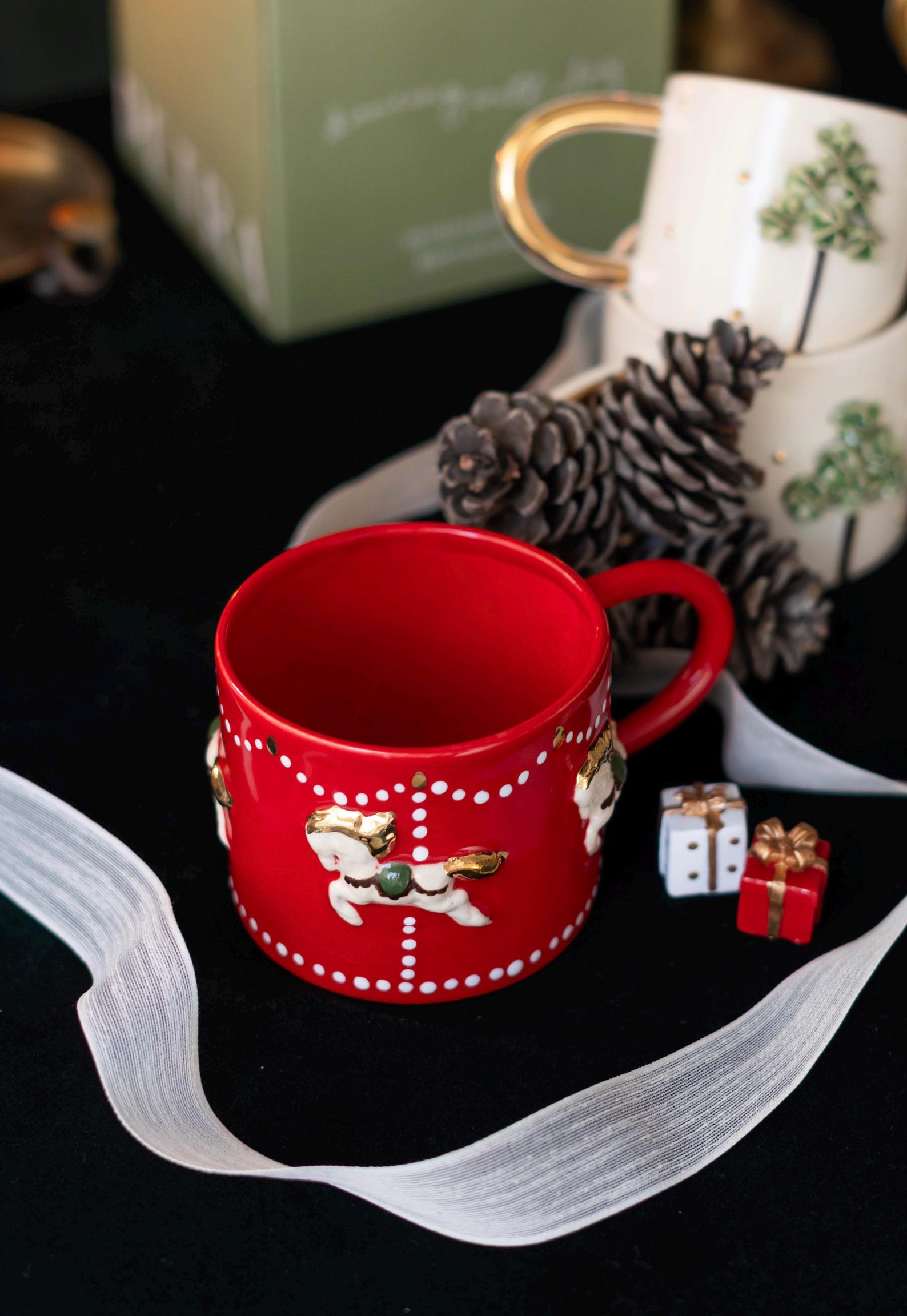 Red Carousel Christmas Mug: Handmade Ceramic Coffee Cup - Etsy