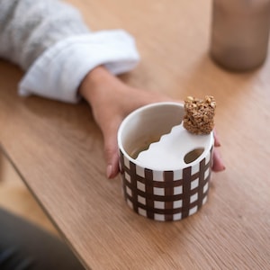 Checkered Thermos Ceramic Tumbler, Hand Thrown Travel Mug, Minimalist ...