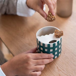 Checkered Thermos Ceramic Tumbler, Hand Thrown Travel Mug, Minimalist ...