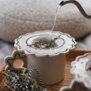 Flower Handle Mug With Filter, Ceramic Cup and Tea Strainer, Minimalist ...