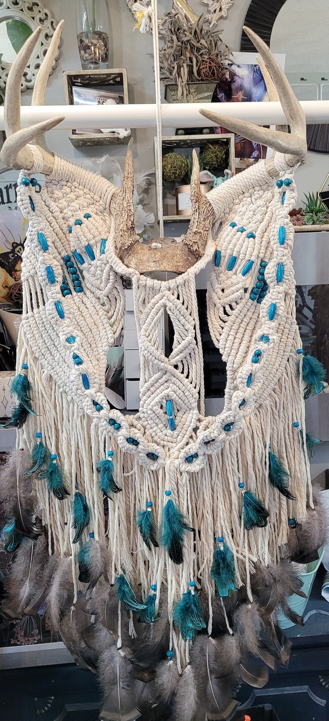 Full Rack Skull Macrame With Real Turkey Feathers - Etsy