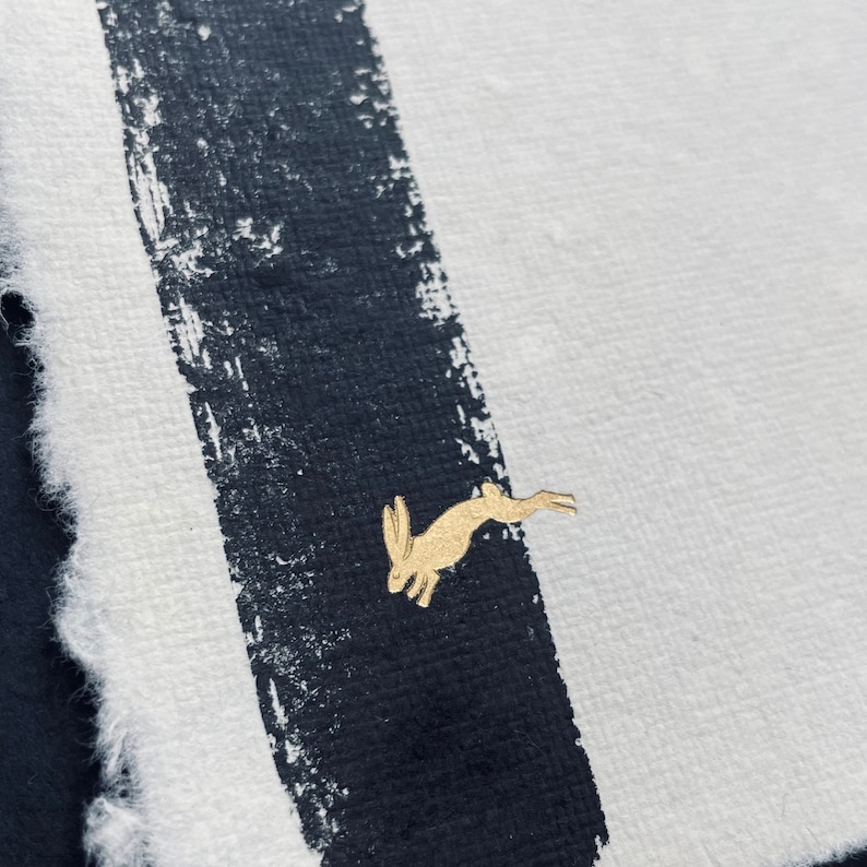 Original Mixed Media Rabbit Original Art Black and White and Gold - Etsy