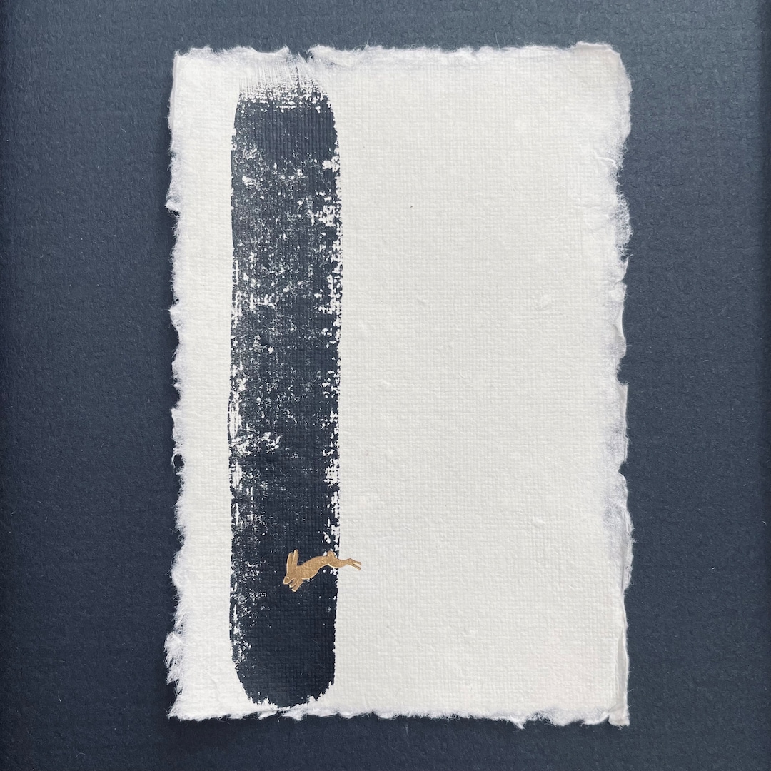 Original Mixed Media Rabbit Original Art Black and White and Gold - Etsy