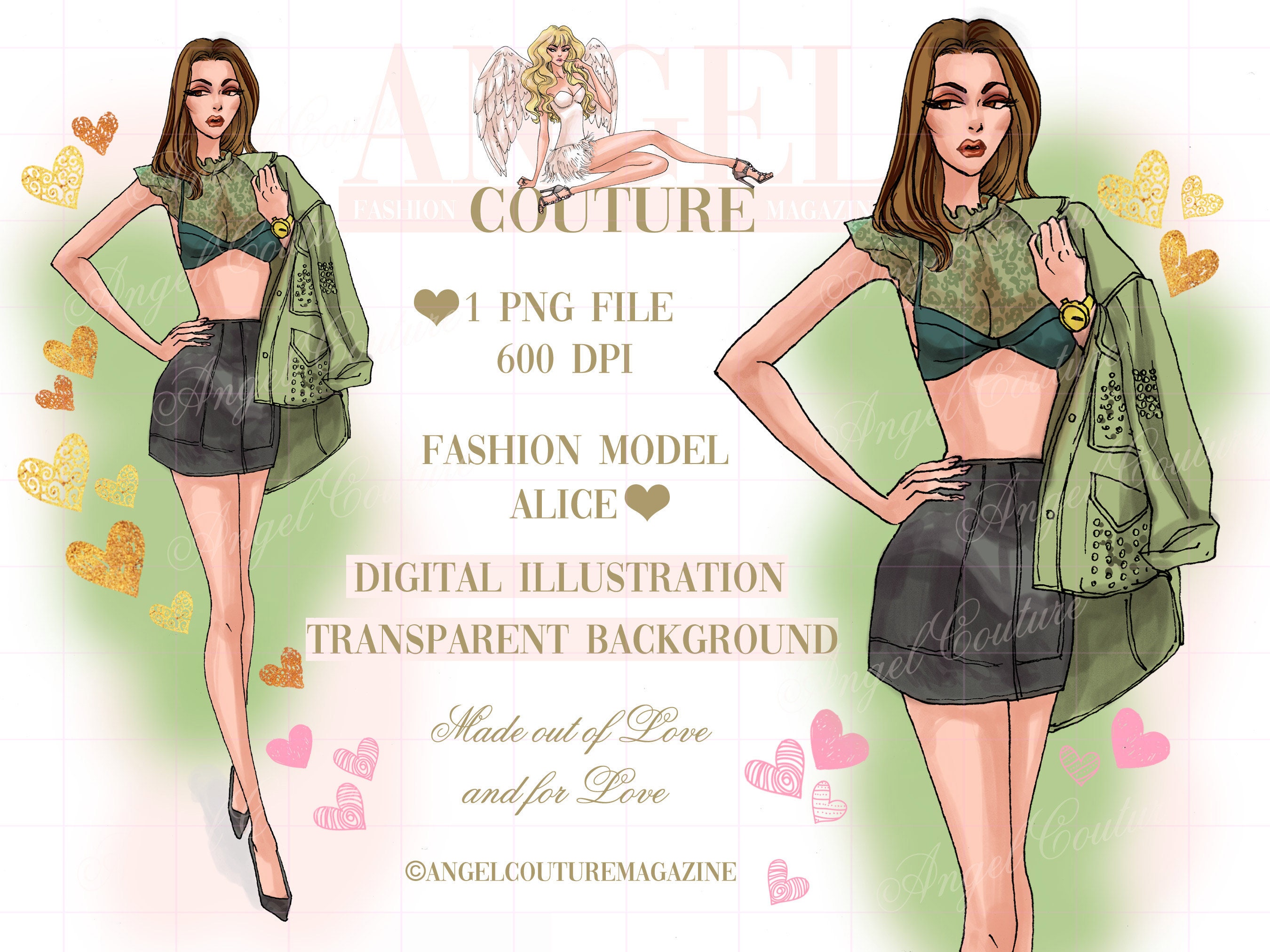 Fashion Model Illustration, Hand Drawn Clipart, Fashion Girl Clipart ...