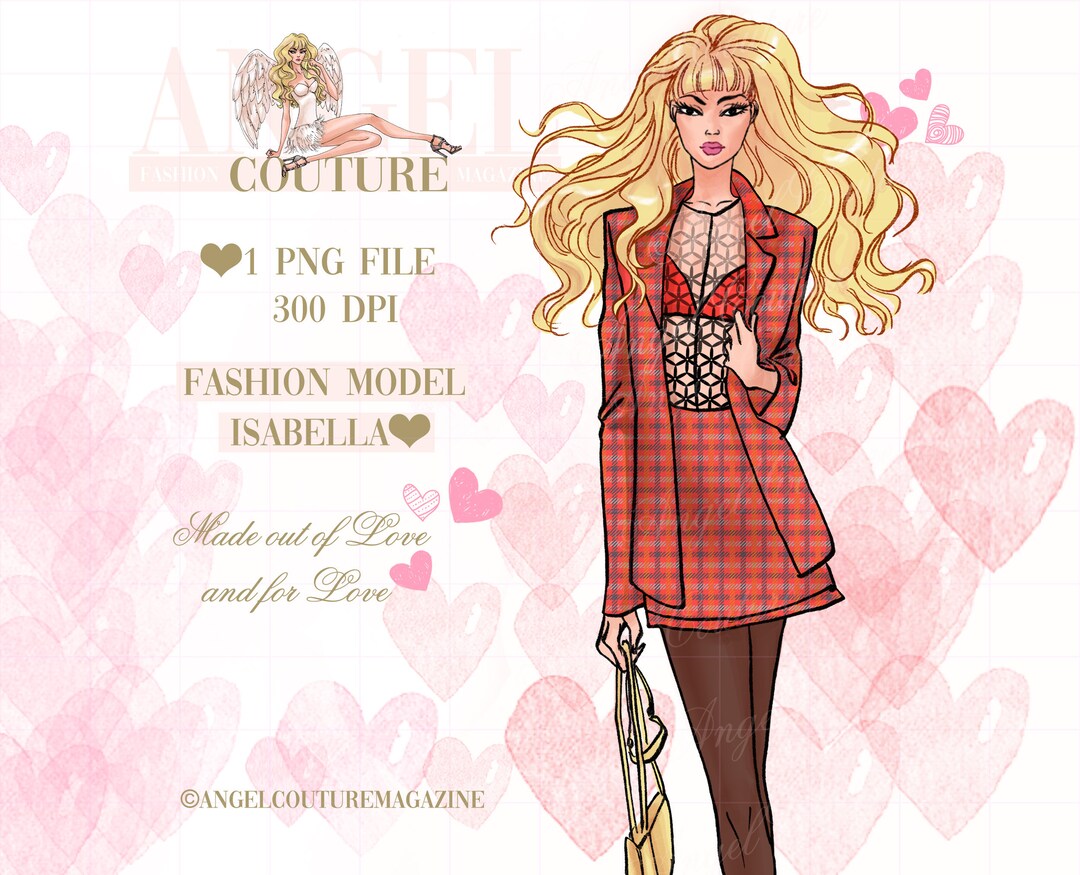 Girl in Red Checked Suit Clip Art, Blonde Girl in Red Illustration - Etsy