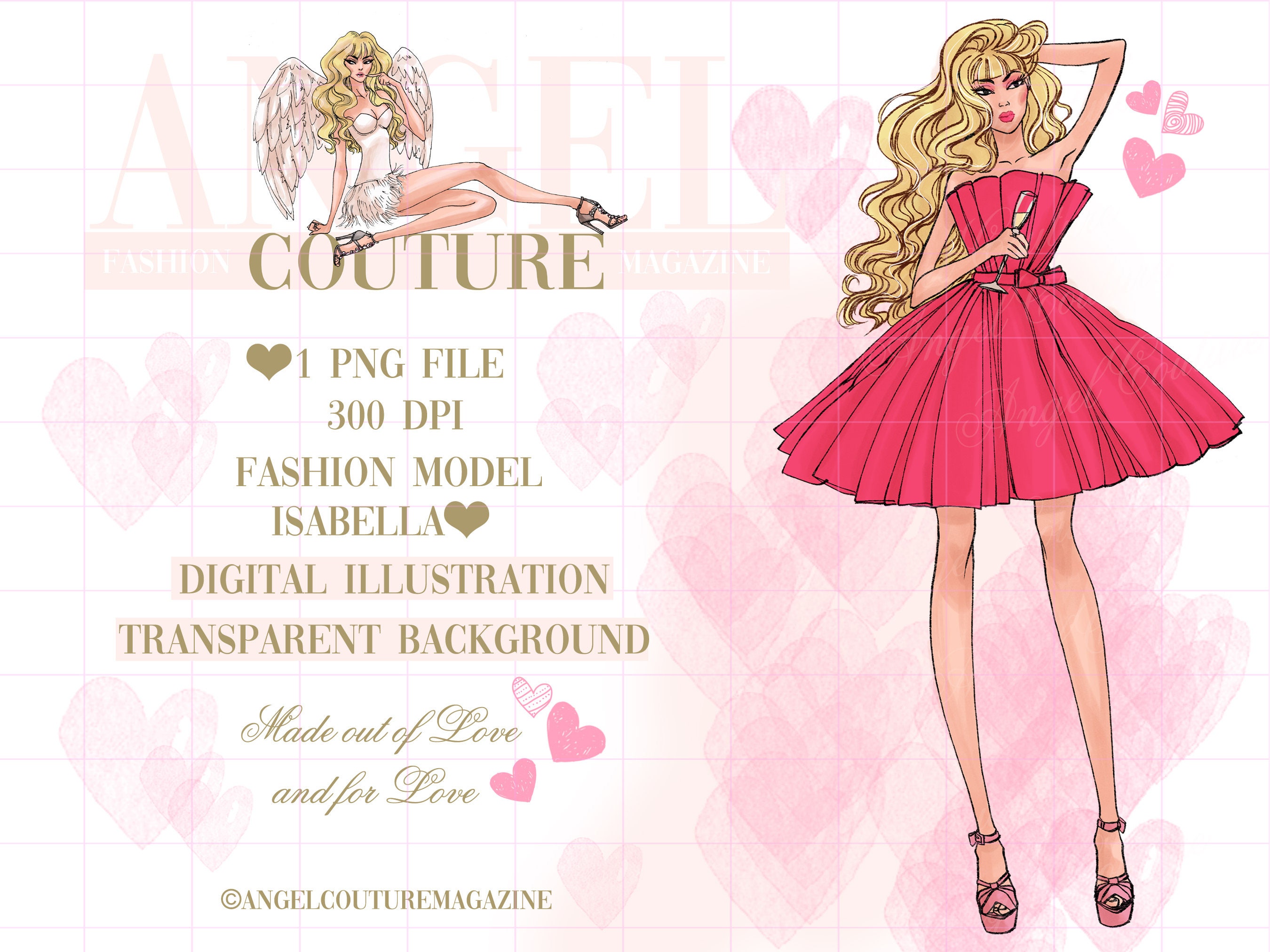 Girl in Pink Dress Illustration, Barbie Clip Art, Hand Drawn Fashion ...