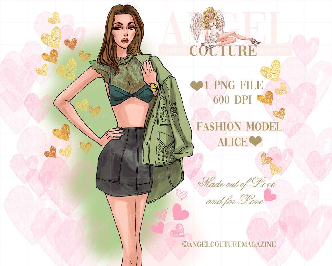 Fashion Model Illustration, Hand Drawn Clipart, Fashion Girl Clipart ...
