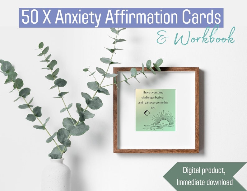 50 Anxiety Affirmation Cards & Workbook | Therapy Tools for Anxiety ...