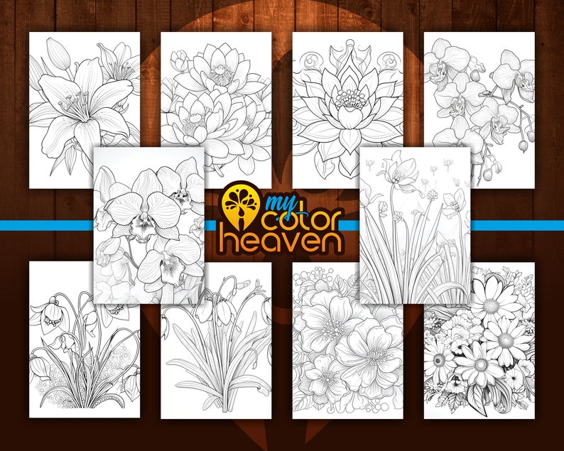 Flower Coloring Book Pages, Coloring Page for Adults and Children ...