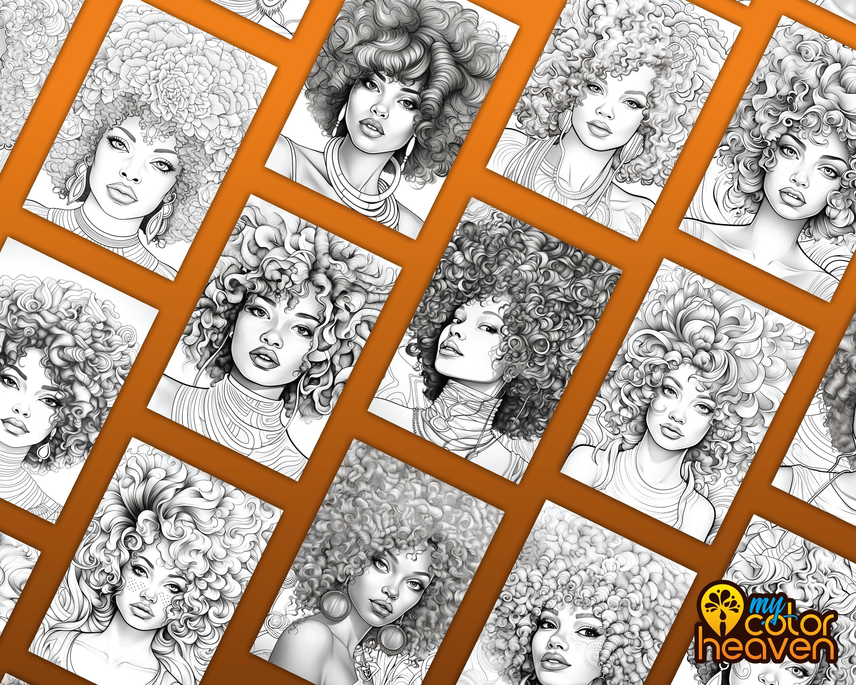 Afro Black Woman Colouring Page, Colouring Page for Adults, Digital ...