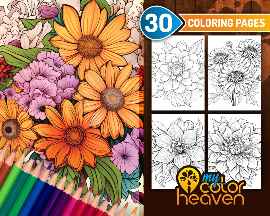 Flower Coloring Book Pages, Coloring Page for Adults and Children ...