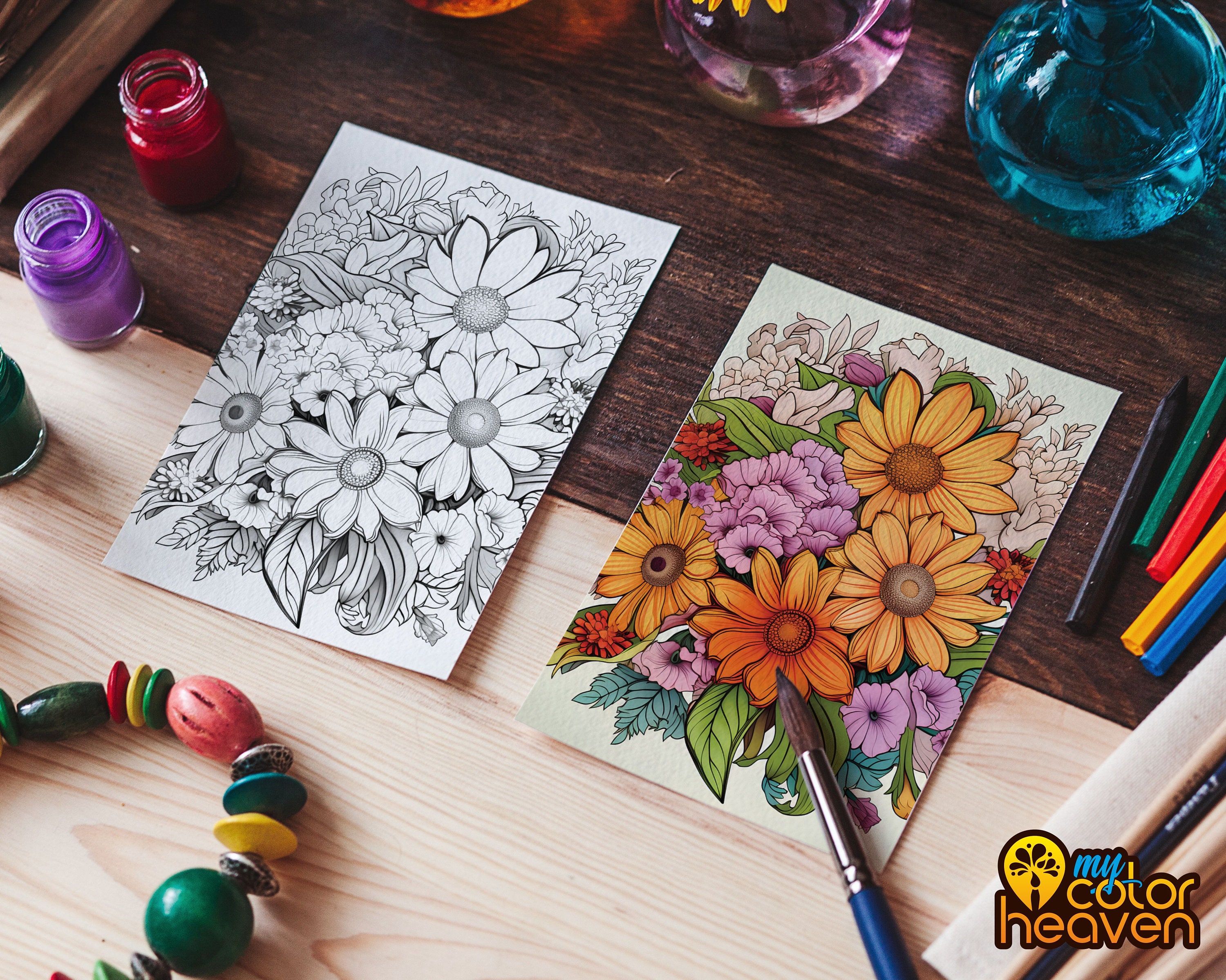 Flower Coloring Book Pages, Coloring Page for Adults and Children ...