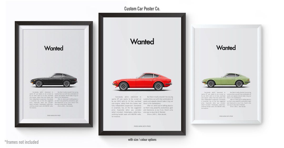 Datsun 240Z Vintage Wall Art - Wanted - Wall Decor Car Poster - Multi ...