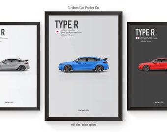 Honda Civic Type R FL5 Sketched Wall Art Multi-colour Automotive Art ...