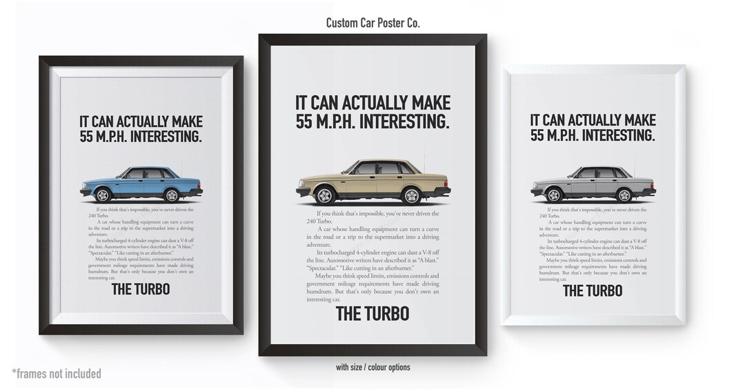 Volvo 240 Turbo Sedan Classic Wall Art - Make 55 Mph Interesting ...