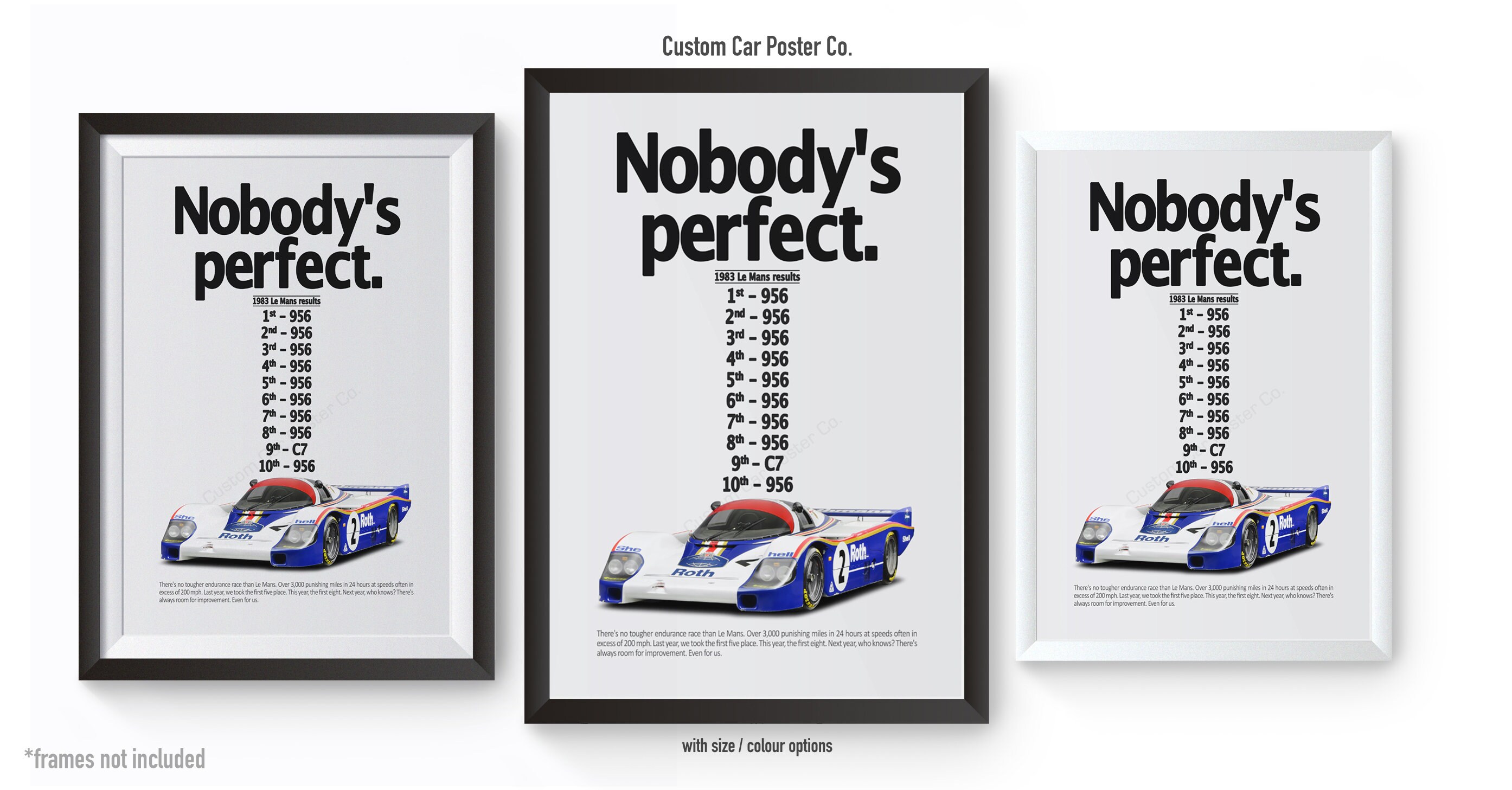 Porsche 956 1983 Le Mans nobody's Perfect Vintage Wall Art Wall Decor ...