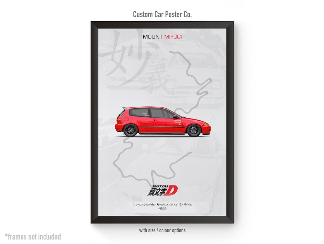 Honda Civic Sir EG6 - Initial D Poster Art - Japanese Anime Car Poster ...