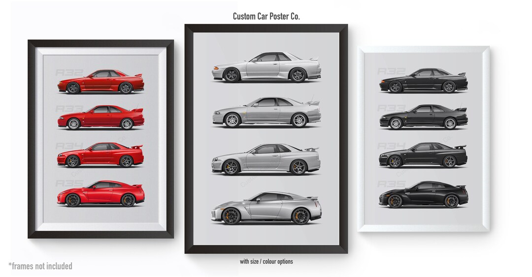 Nissan GT-R Generations Wall Art - Wall Decor Car Poster - Multi-colour ...