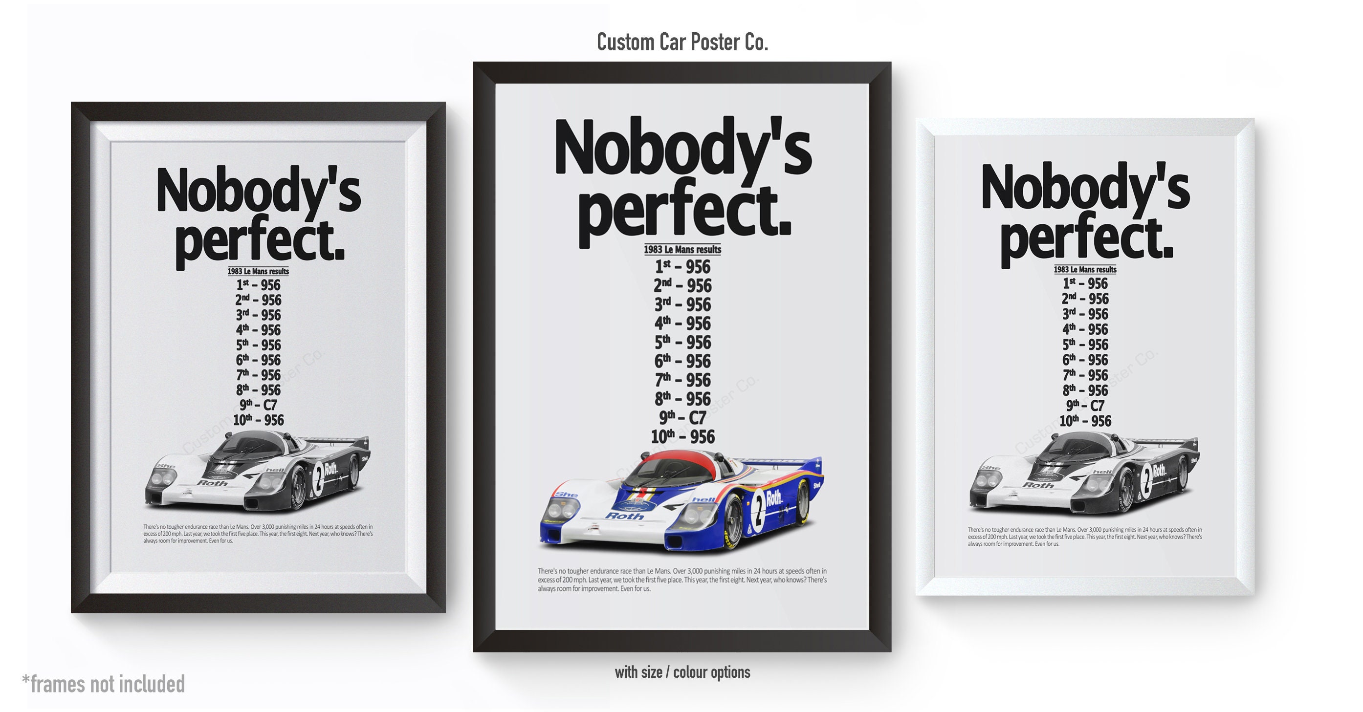 Porsche 956 1983 Le Mans nobody's Perfect Vintage Wall Art Wall Decor ...