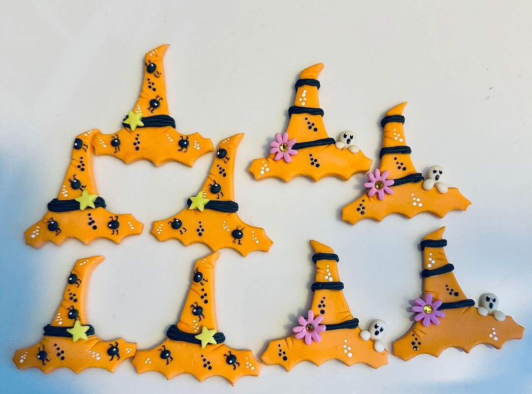 Handmade Clay Black Witch Hats. Halloween Clay Cabochons. Clay Hairbow ...