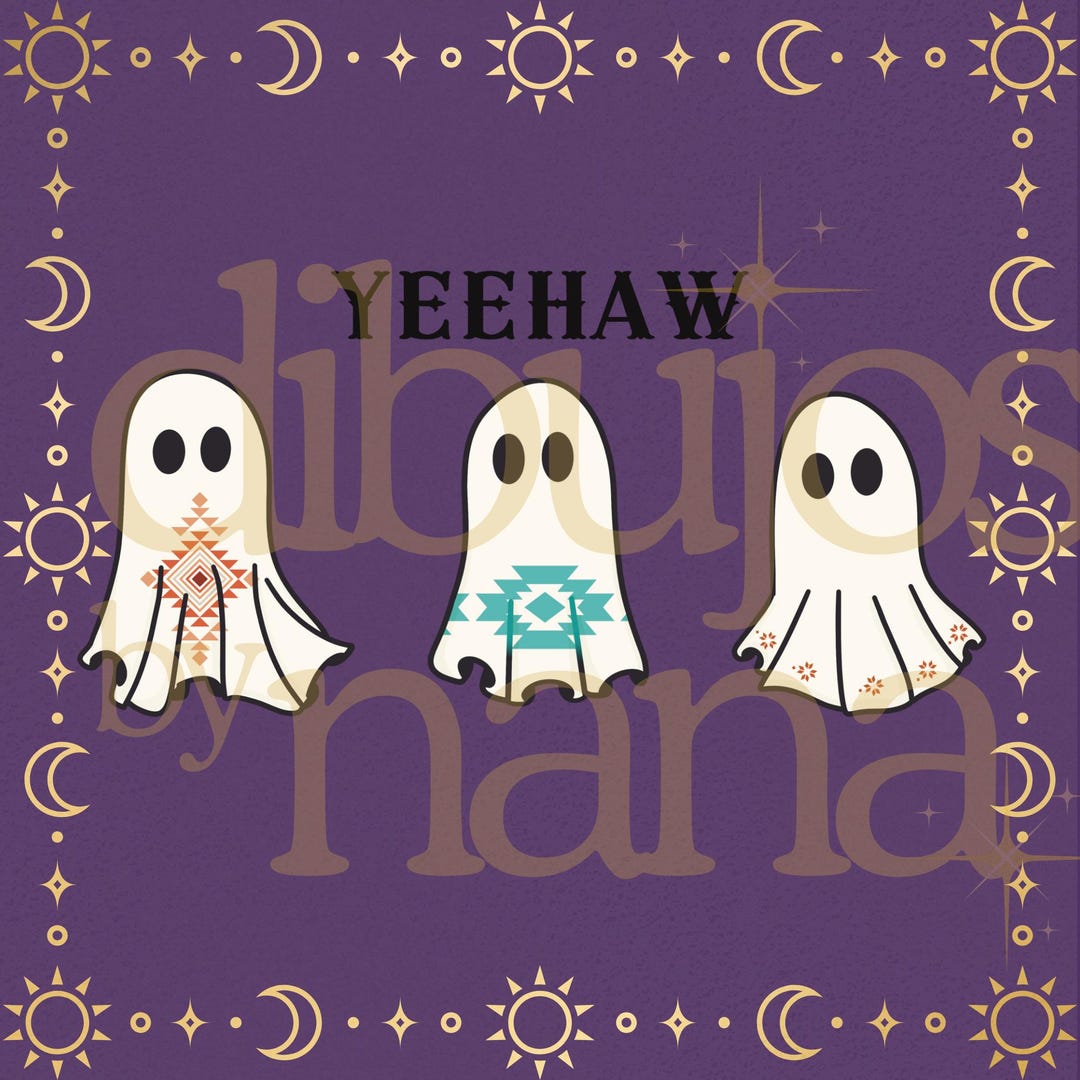 Yeehaw Ghosts Png western Halloween cowboy Ghosts Png aztec turquoise ...