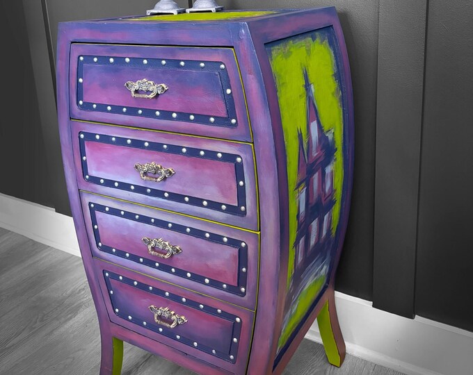 Hand Painted Haunted House Four Drawer Dresser Halloween Side Table ...