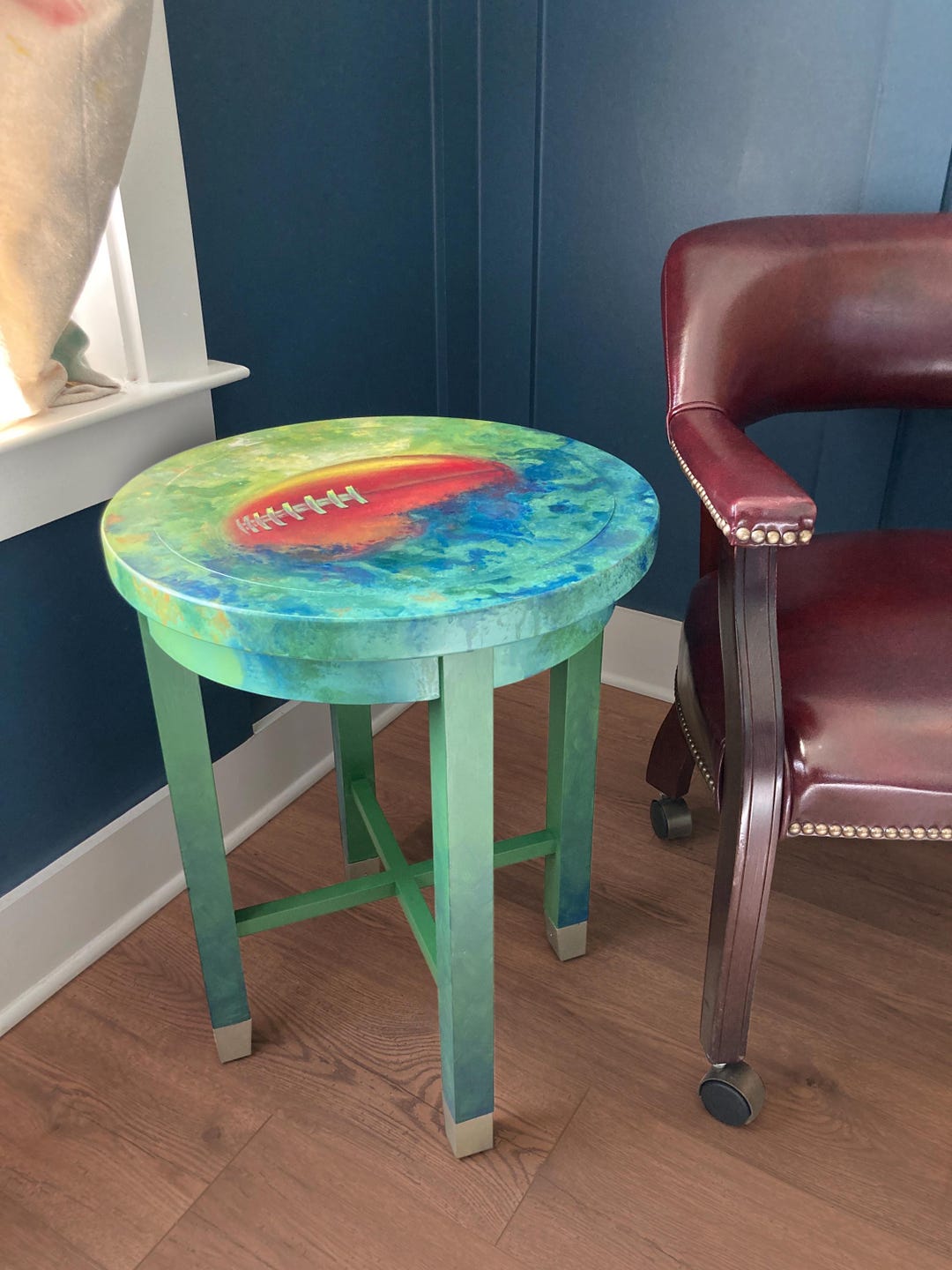 Hand Painted Football Themed Table Sport Accent Table Football Side ...