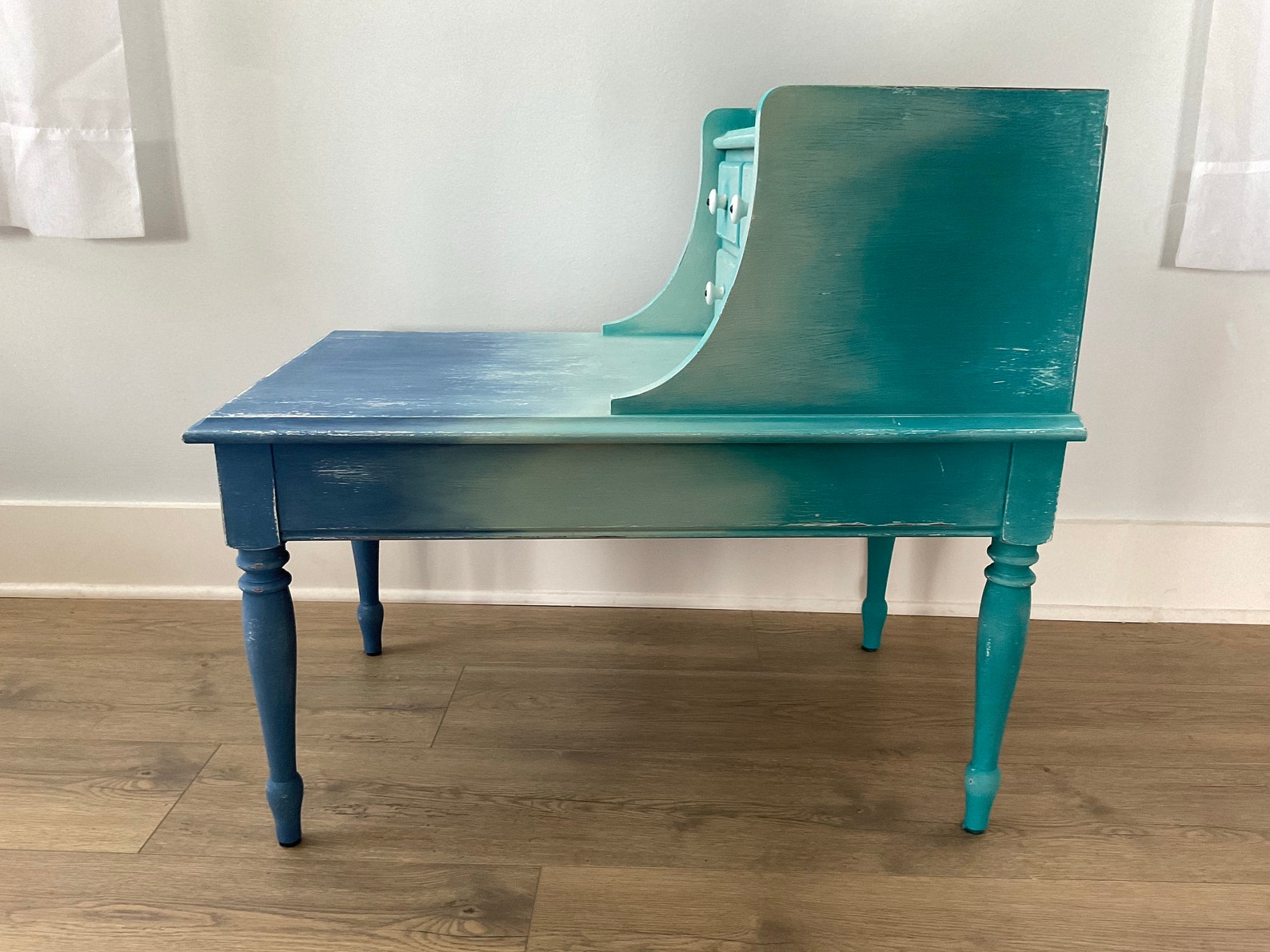 Hand Painted End Table Blue Two Tiered Vintage Table Accent Table ...