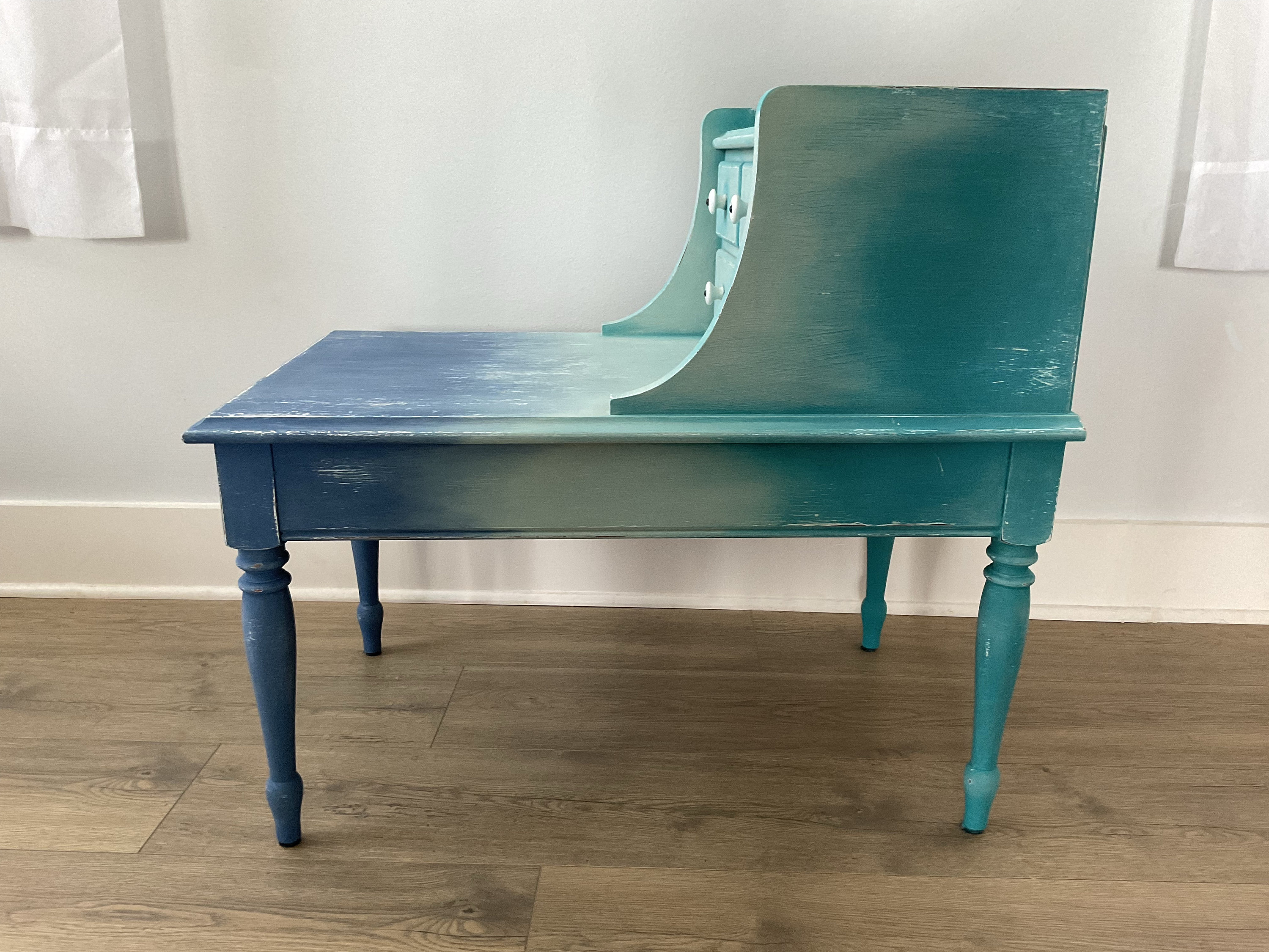 Hand Painted End Table Blue Two Tiered Vintage Table Accent Table ...