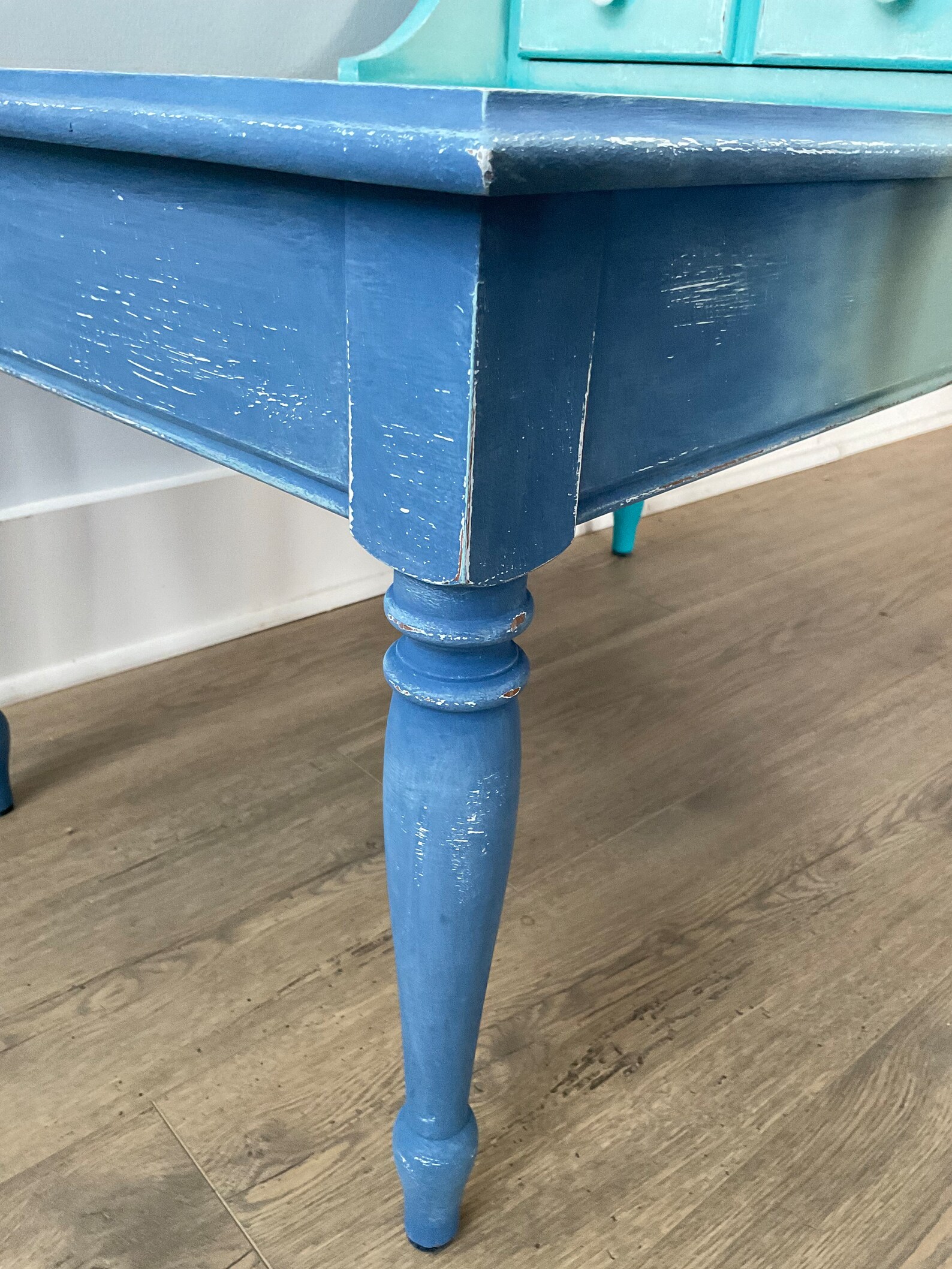 Hand Painted End Table Blue Two Tiered Vintage Table Accent Table ...
