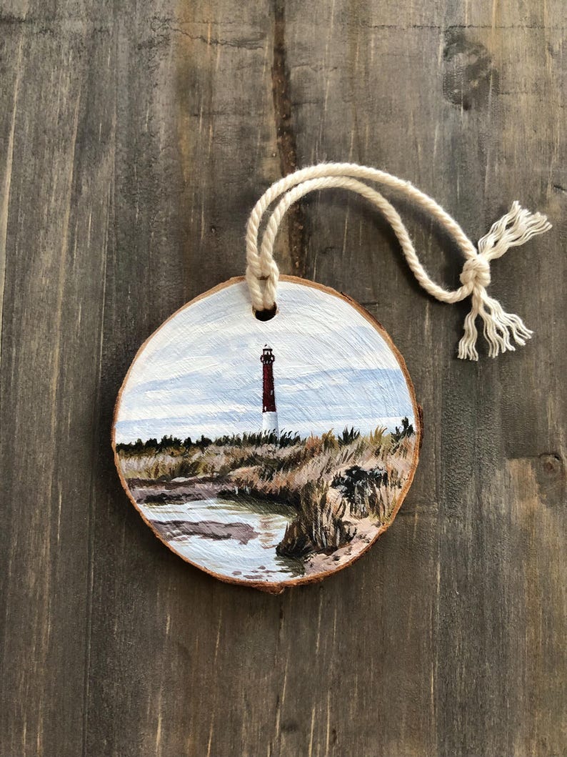 Barnegat Lighthouse Hand Painted Wood Slice Ornament by Jade Lenz - Etsy
