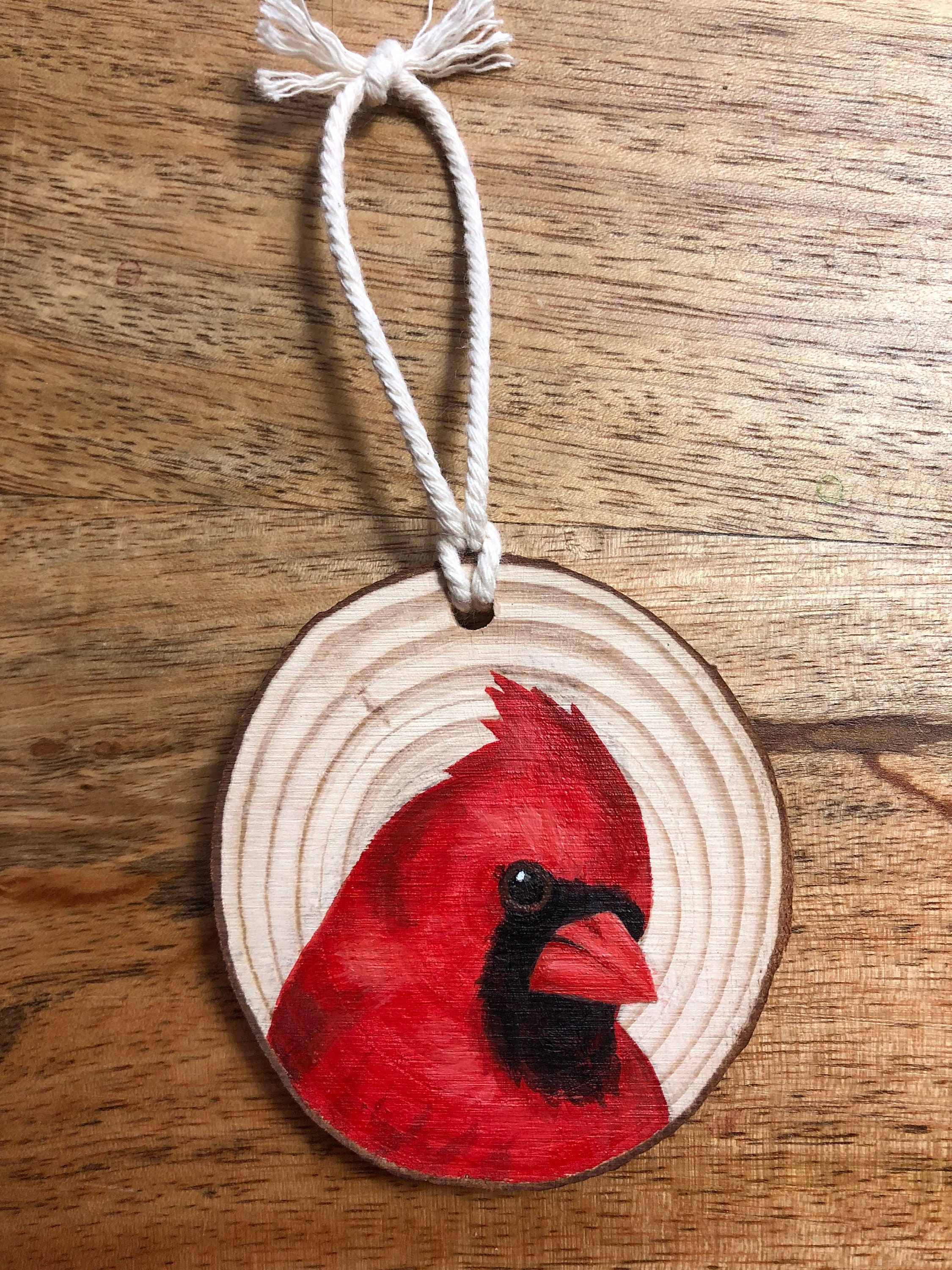 Northern Cardinal Hand-painted Wood Slice Ornament by Jade Lenz - Etsy