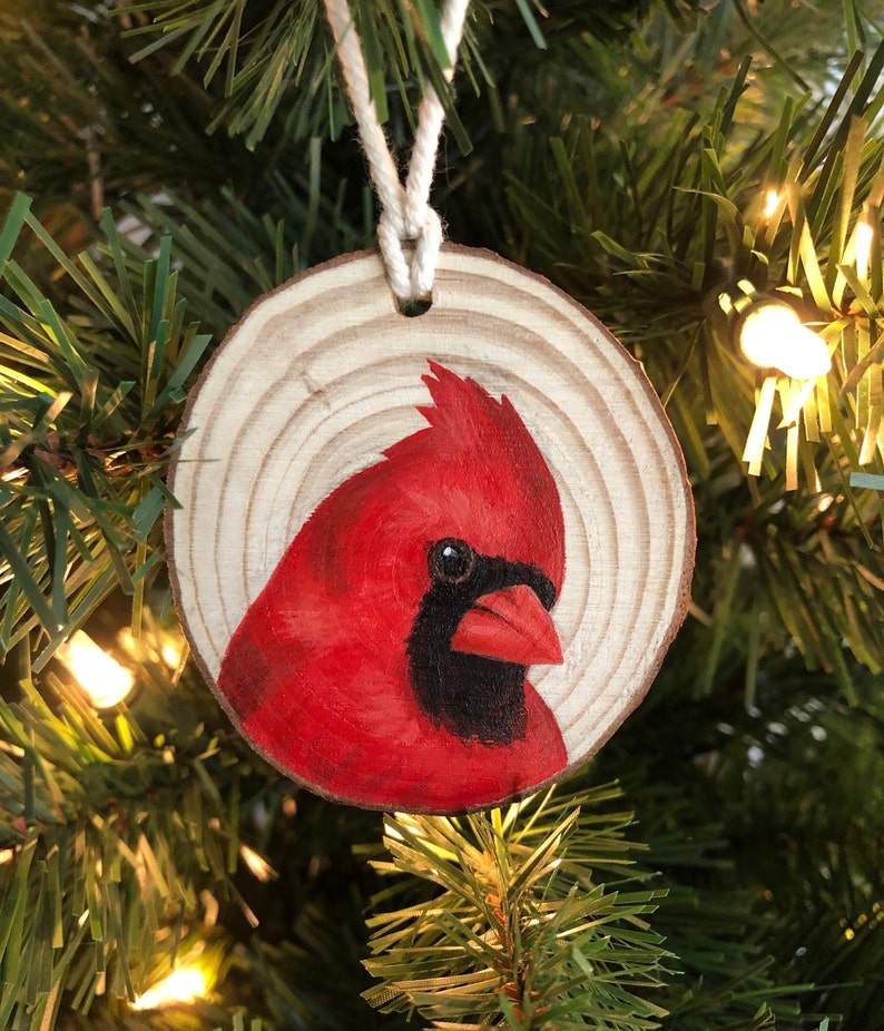 Northern Cardinal Hand-painted Wood Slice Ornament by Jade Lenz - Etsy