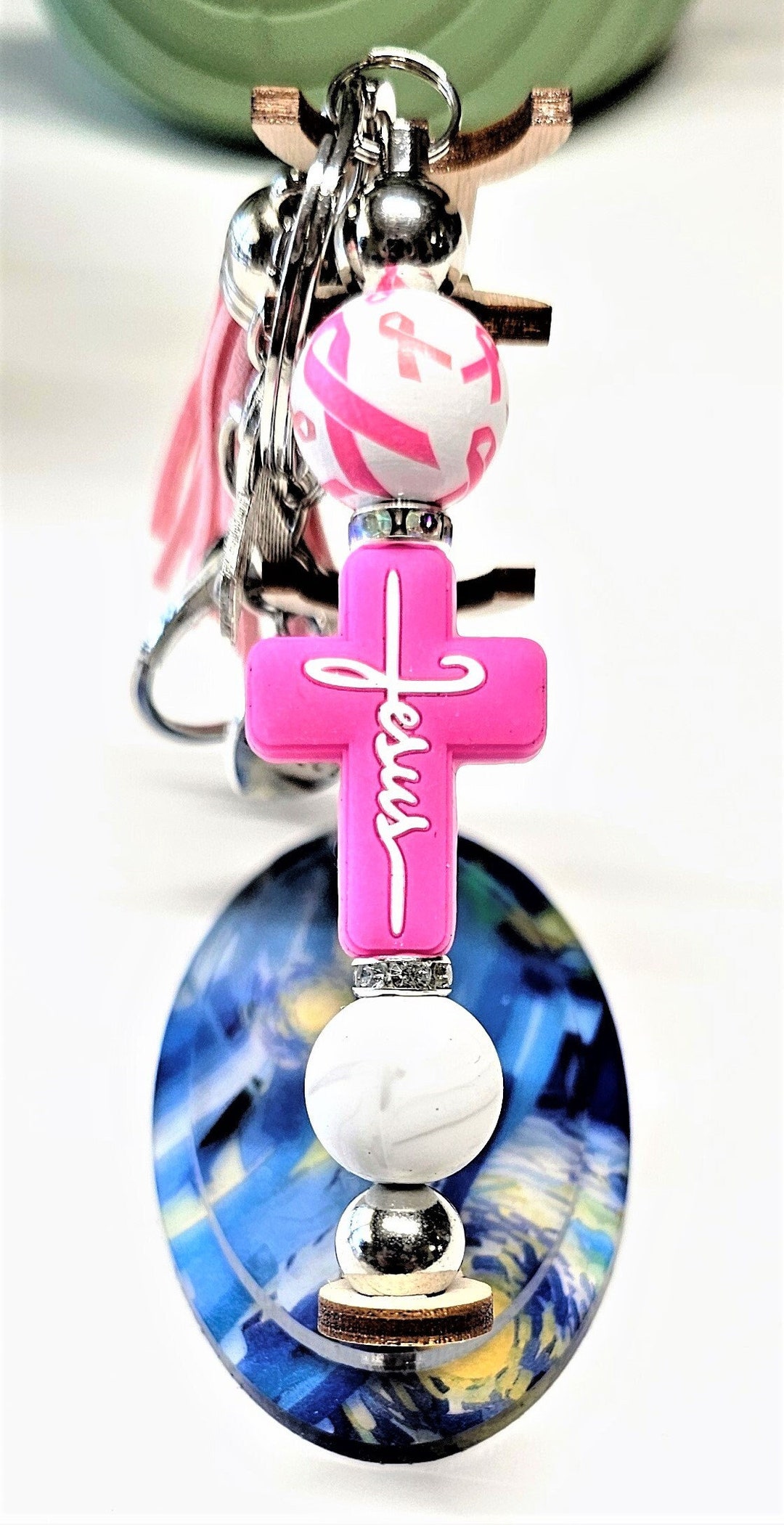 Breast Cancer Jesus Beaded Keychains Silicone Beads Beaded Bar ...