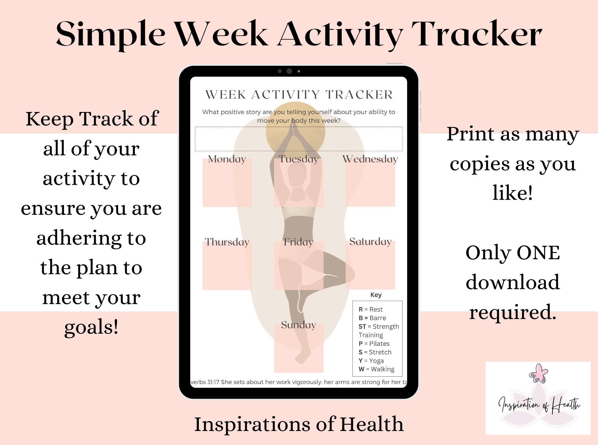 Printable Activity Tracker, Digital Activity Tracker, Weekly Workout ...