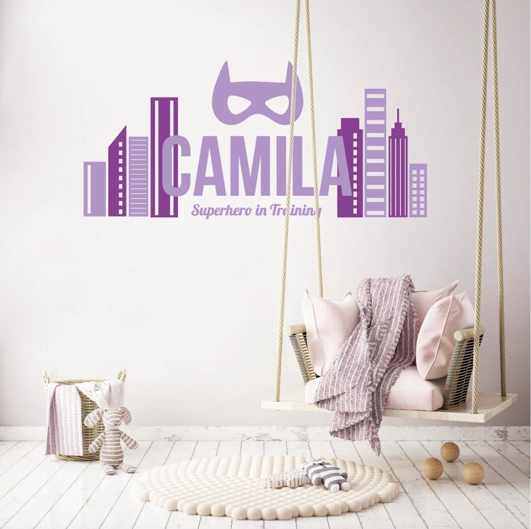 Superhero Girl Wall Decal, Personalized Toddler Name Sticker, Preschool ...