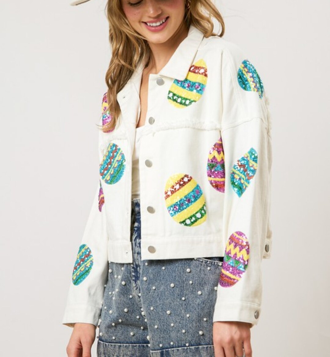 Womens Easter Egg Sequin Bling White Denim Jacket - Etsy