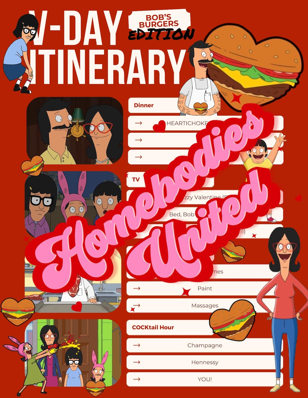 Bob's Burgers Date Night Itinerary Bundle Valentine's Date Schedule - Etsy