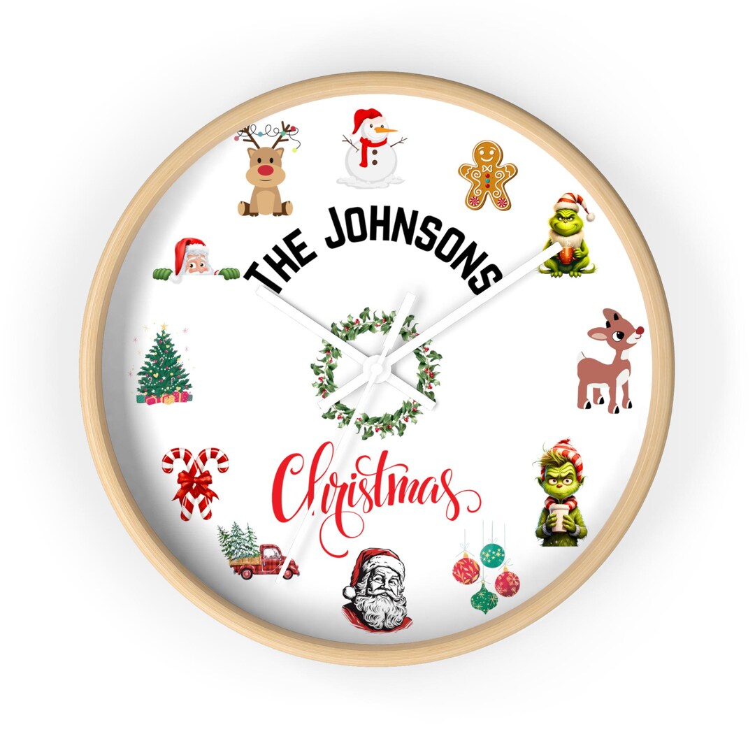 Personalized Christmas Wall Clock Custom Holiday Timepiece Festive Xmas ...