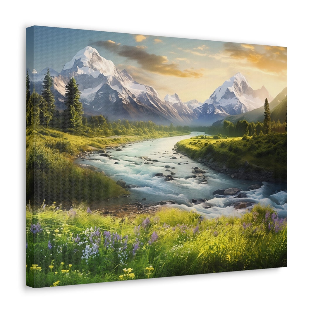 Nature Landscape Art Canvas Gallery Wraps Forest River Mountain Print ...