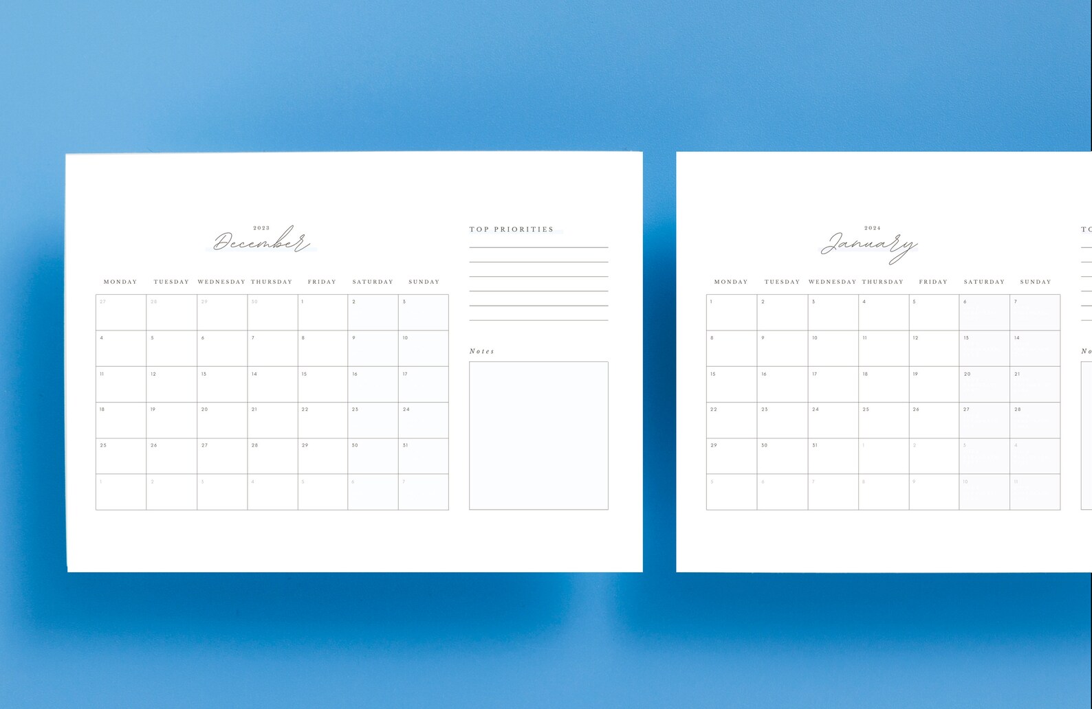 Printable Calendar 2023 - 2024, New Year Calendar - Etsy