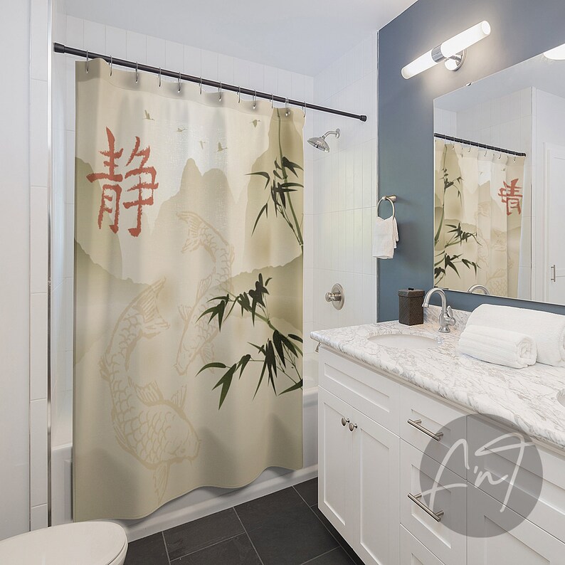Trendy Shower Curtain With Zen Inspired Serenity Design, Fish Swimming ...